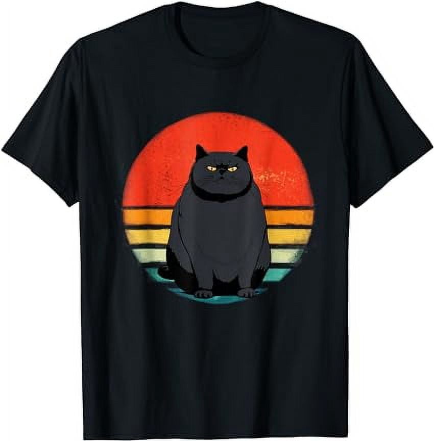 Cat Fat Tomcat Vintage Sunset Retro Kitten Black Cat Owner T-Shirt ...
