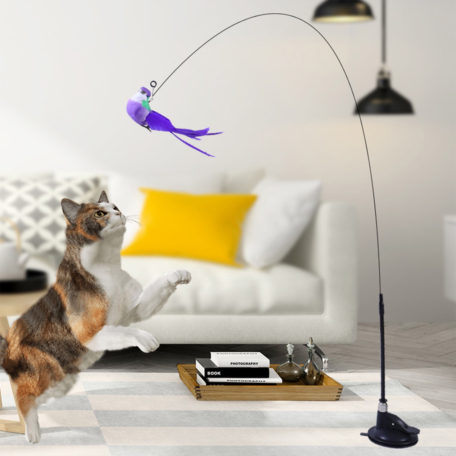 Cat Feather Toy Interactive Cats - Cat Teaser Toy Powerful Suction Cup ...
