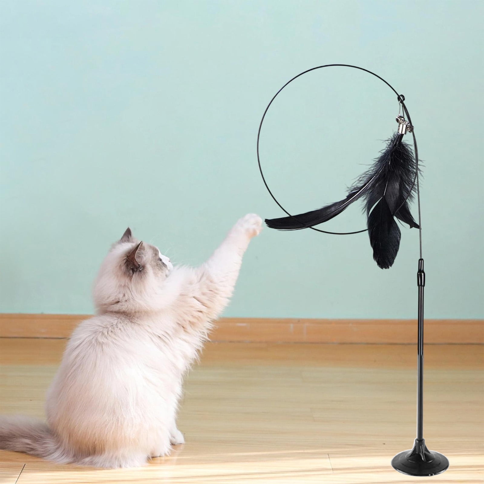 Cat Feather Toy Suction Cup Wand Bell Teaser Interactive Play Stick ...