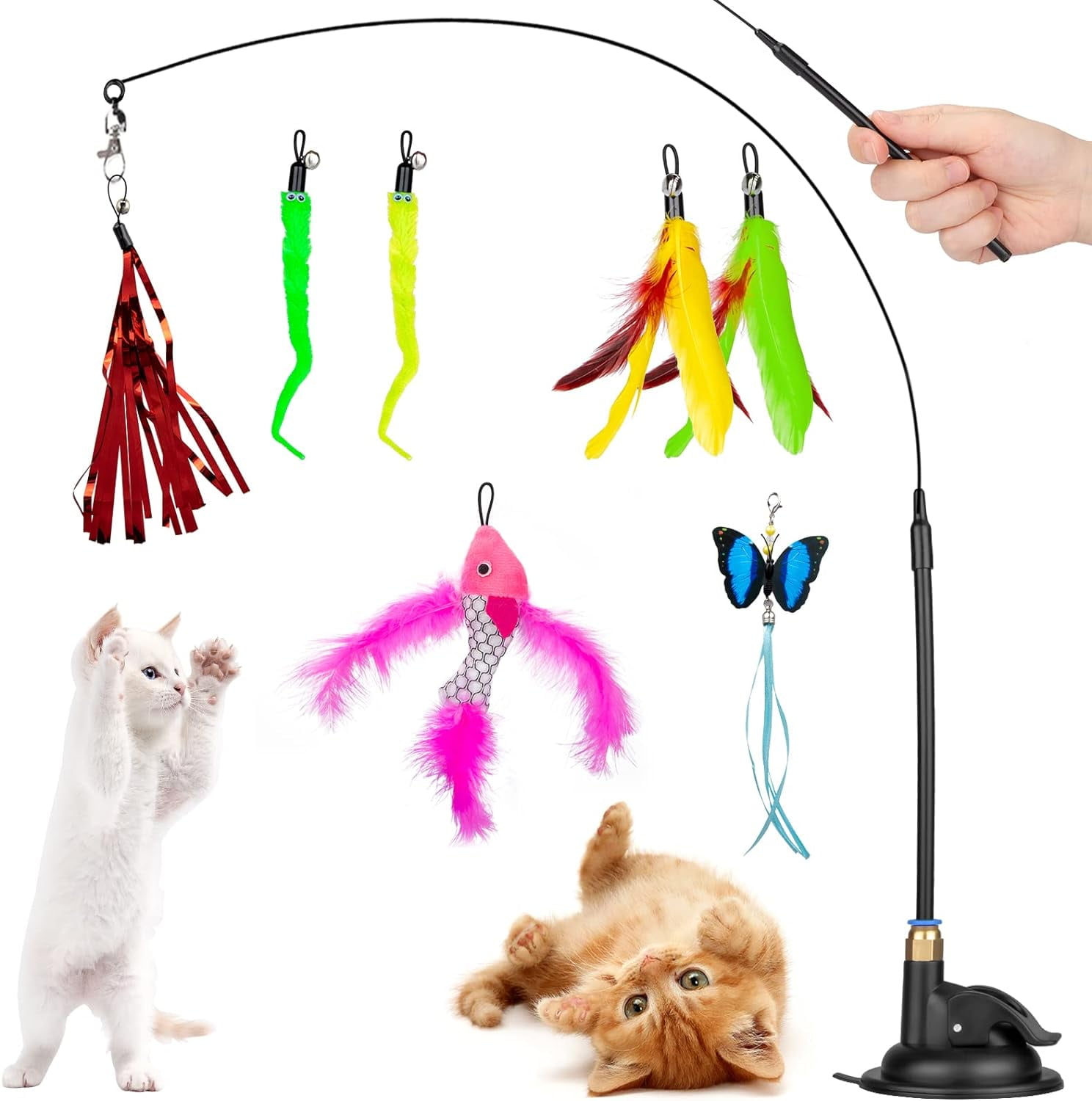 Cat Feather Toys, 10PCS Cat Toys with Super Suction Cup, Detachable ...