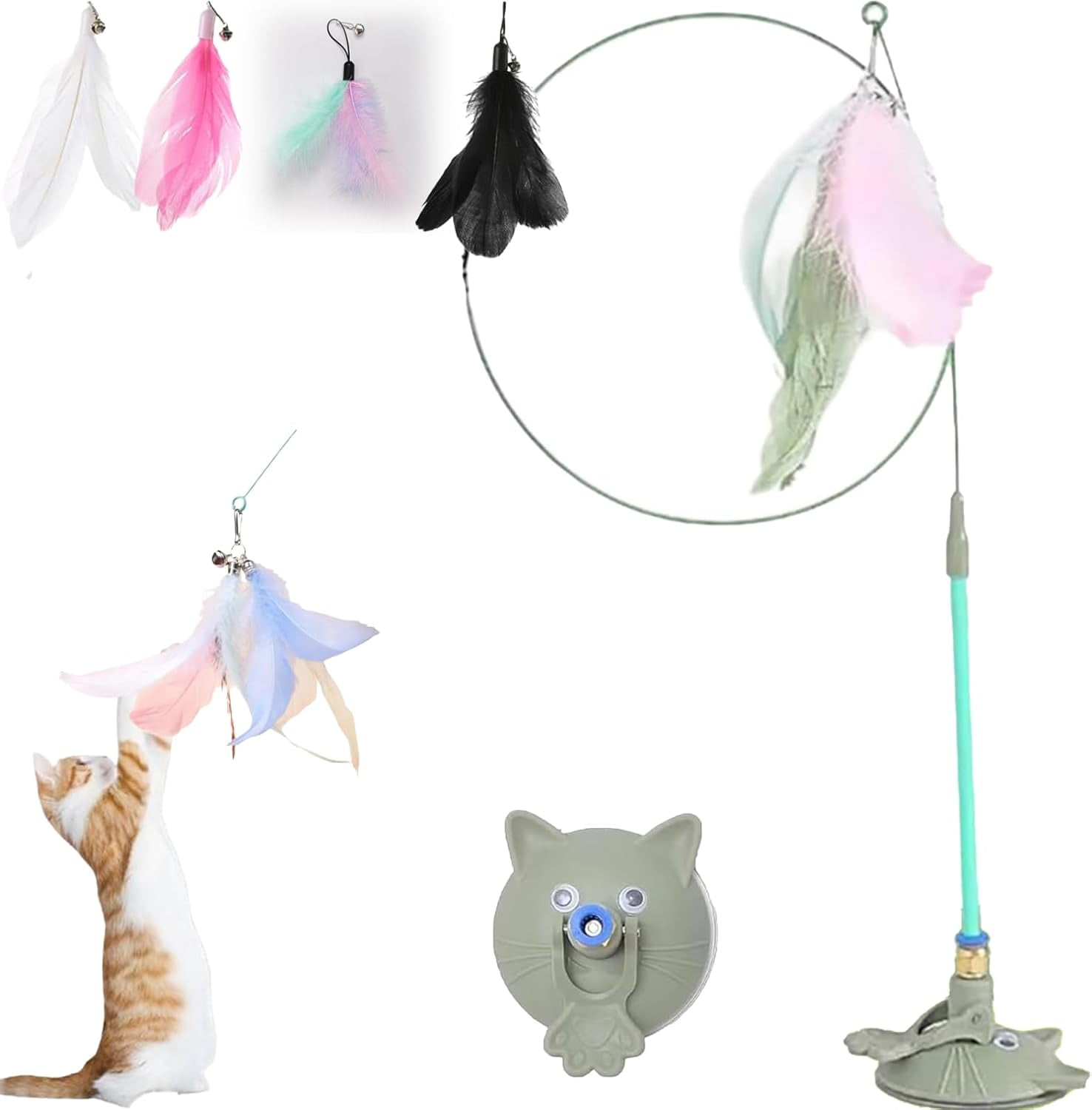 Cat Feather Toys Interactive Cats Cat Powerful Suction Cup Handheld ...