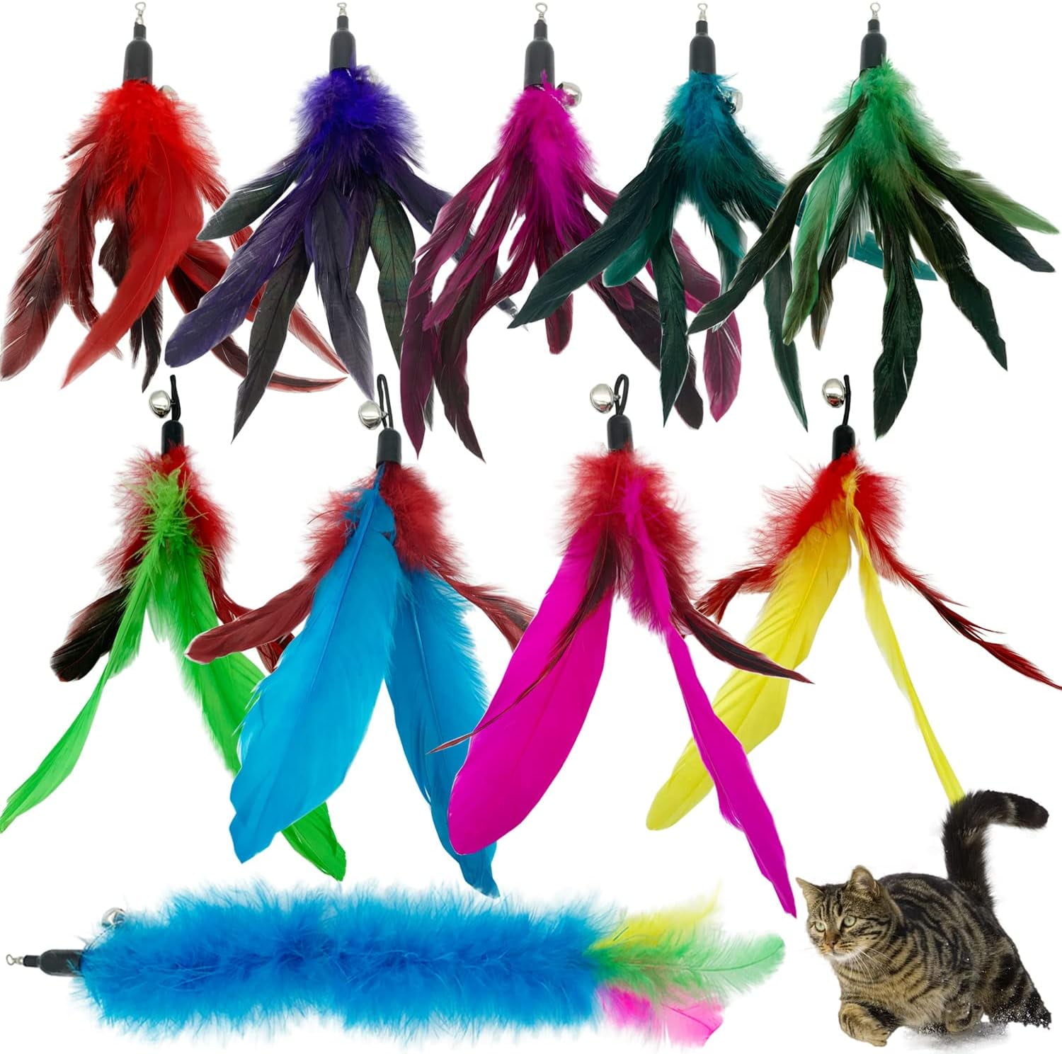 Cat Feather Toys Refills, 10 Pieces Interaction Cat Wand Replacement ...