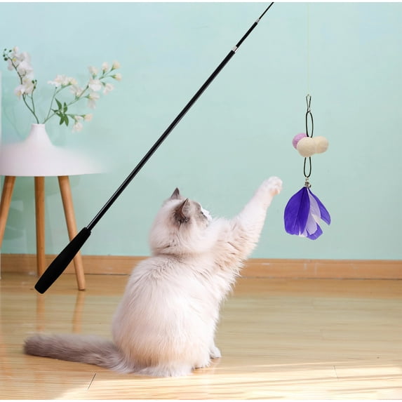 Cat Feather Wand Interactive Cat Toy with Replaceable Feathers, Bell ...