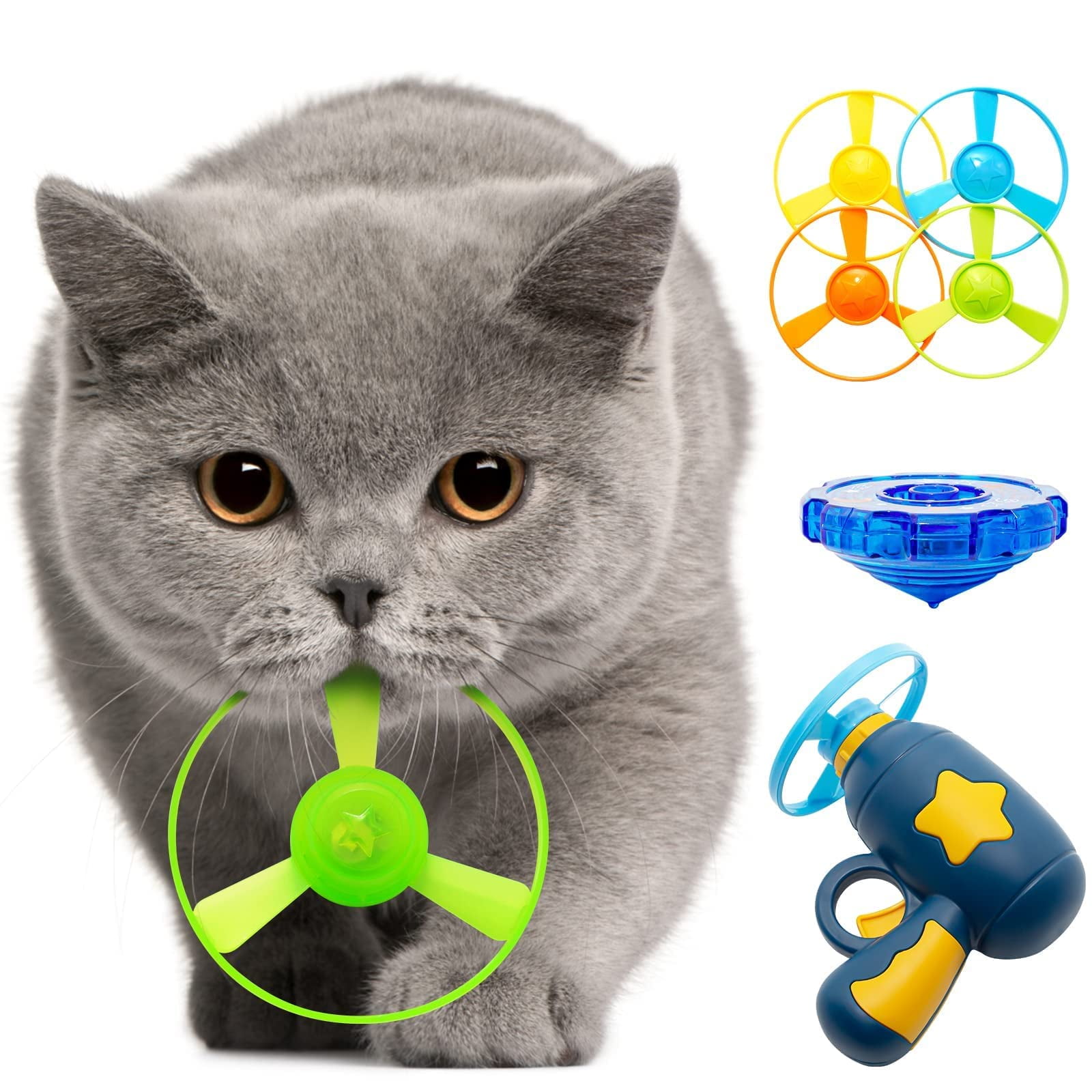 Cat Fetch Toy, Interactive Cat Flying Disc Toy with 1 Light Up Spinning ...