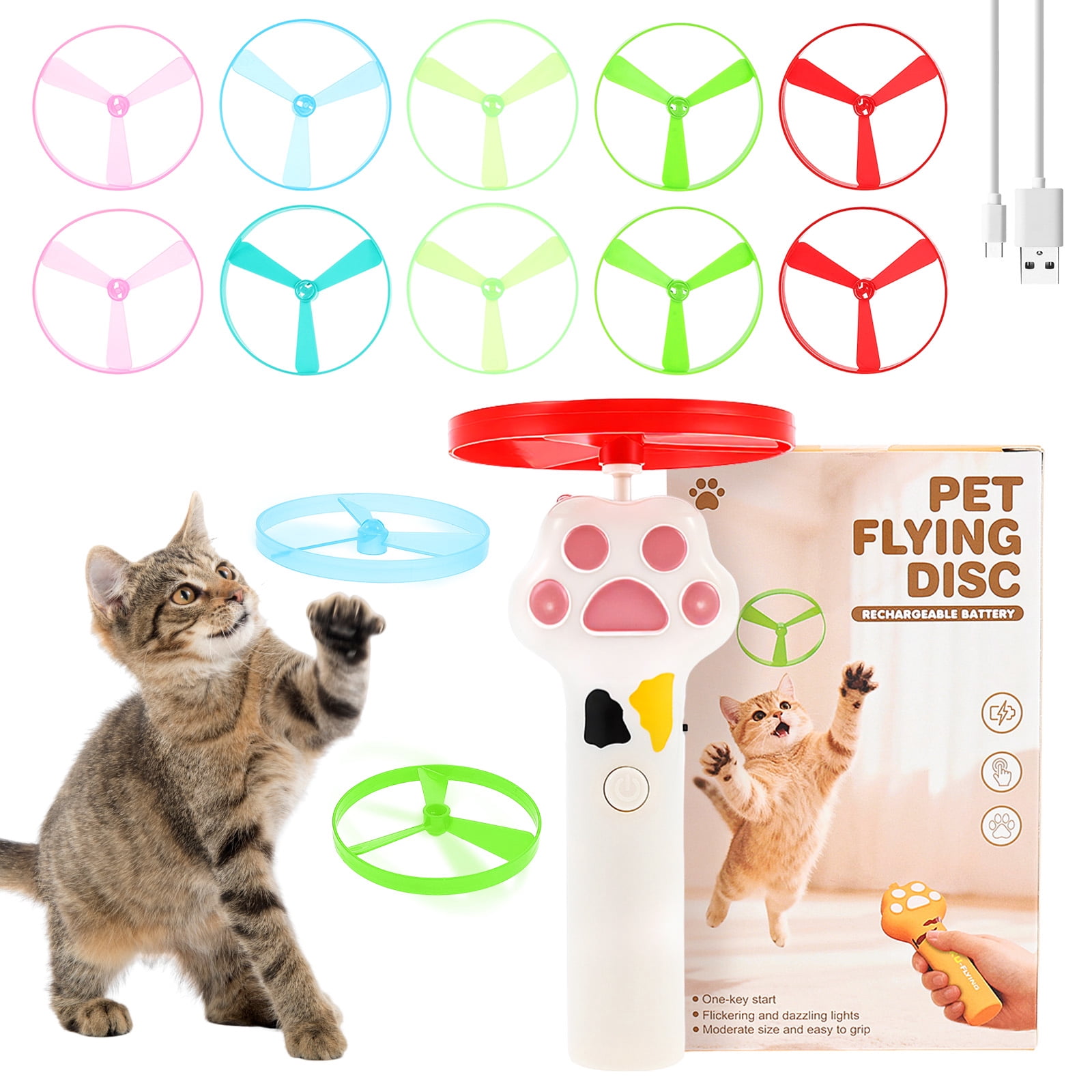 Cat Fetch Toy Launcher with 10 Soft & Flexible Discs, Cat Toys for ...