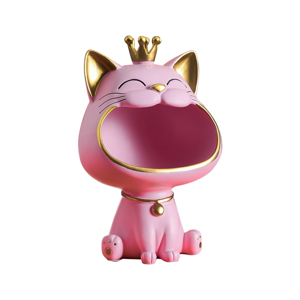 Cat Figurine Storage Box Cute Laughing Cat Key Box for Home Decor (Pink ...