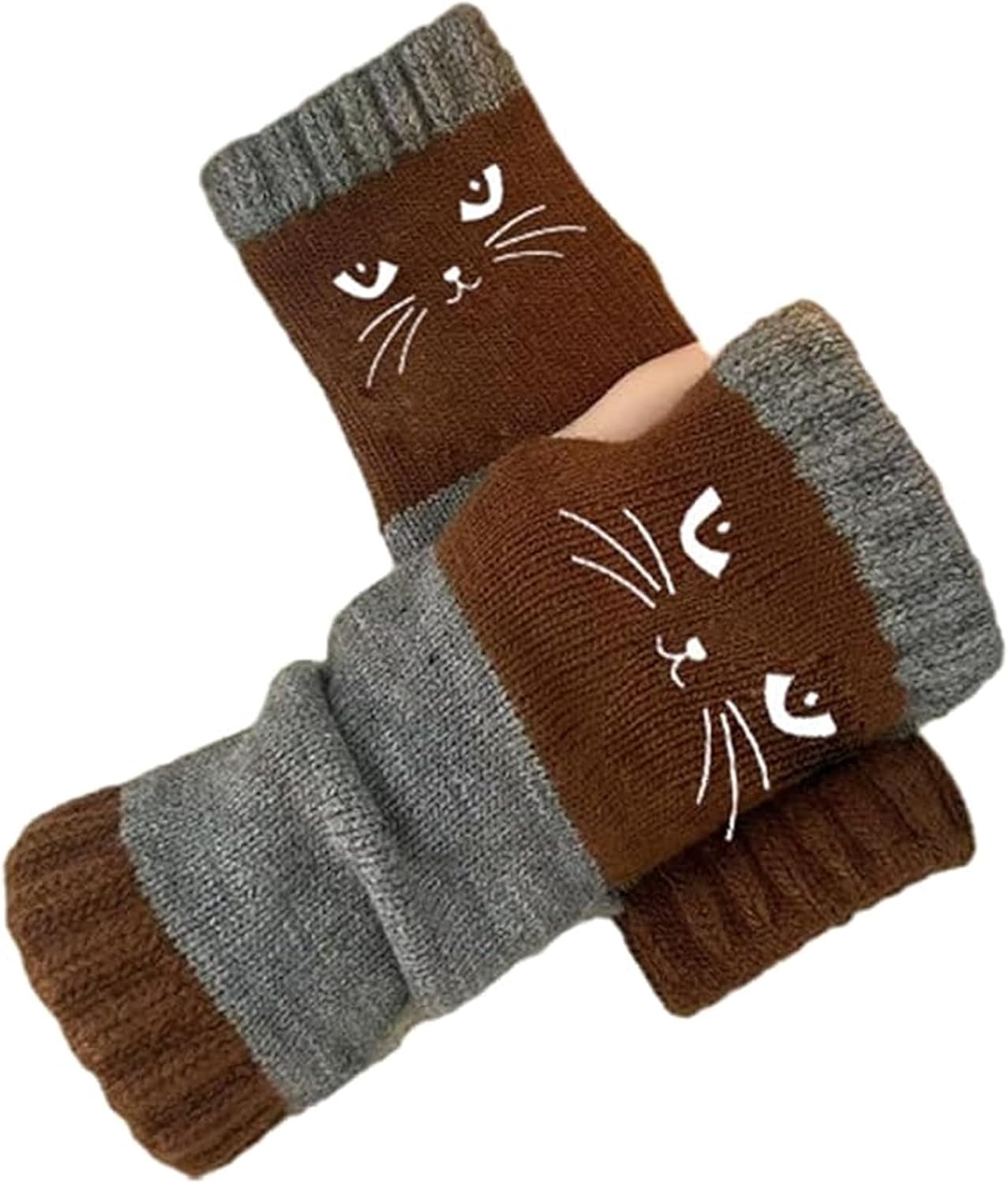 Cat Fingerless Gloves,Cat Splicing Knitted Gloves Warm Glove Fashion ...