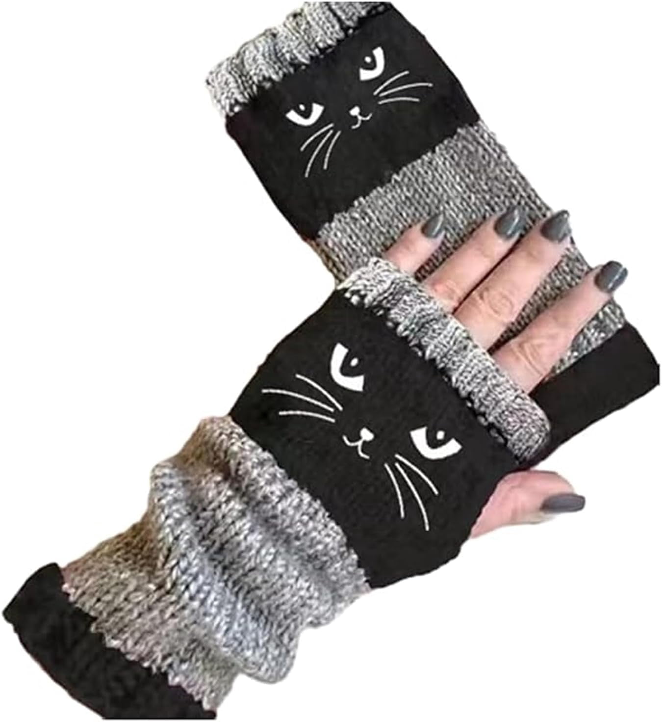 Cat Fingerless Gloves,Cat Splicing Knitted Gloves Warm Glove Fashion ...