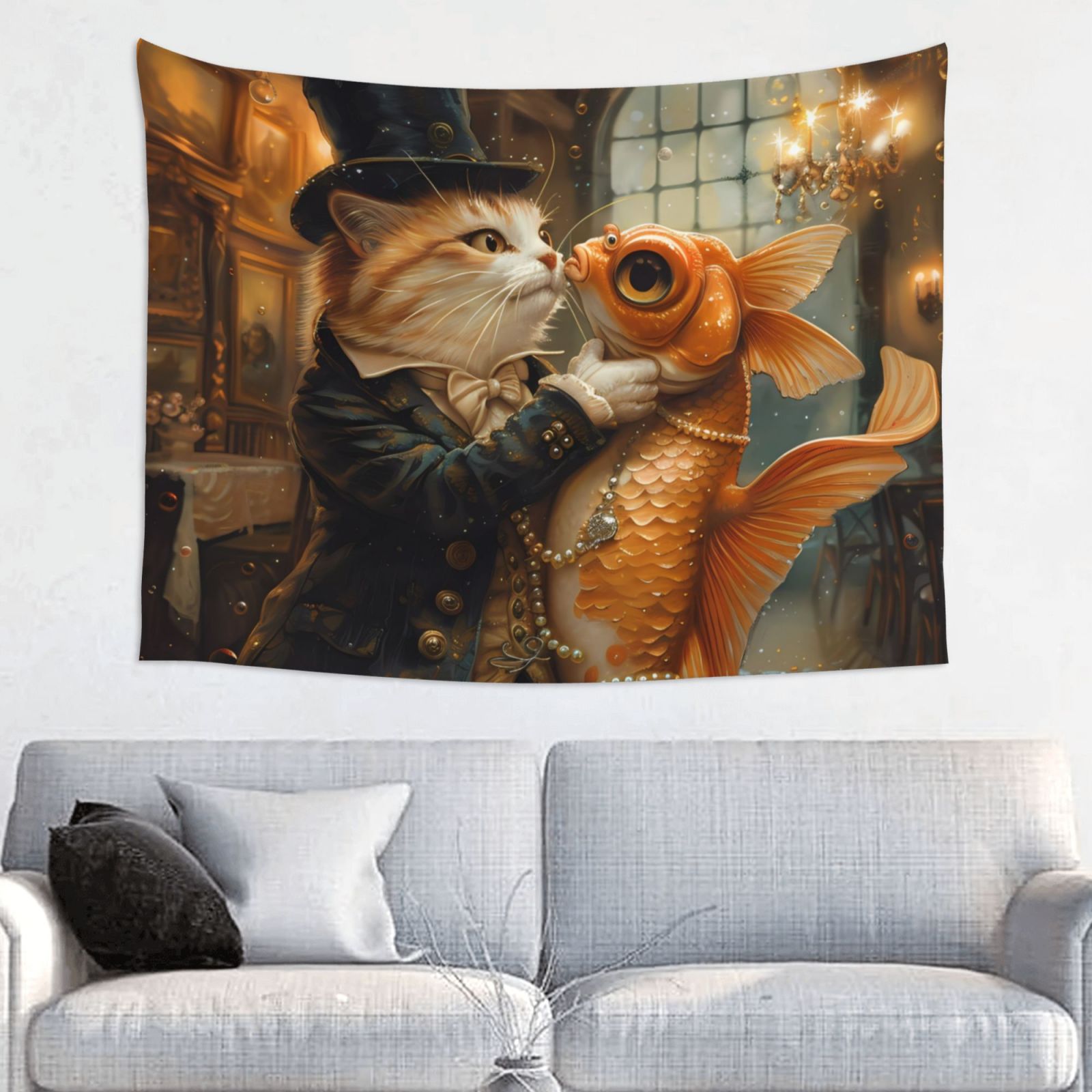 Cat Fish Dance Vintage Tapestry Wall Hanging, Wall Tapestry for Bedroom ...