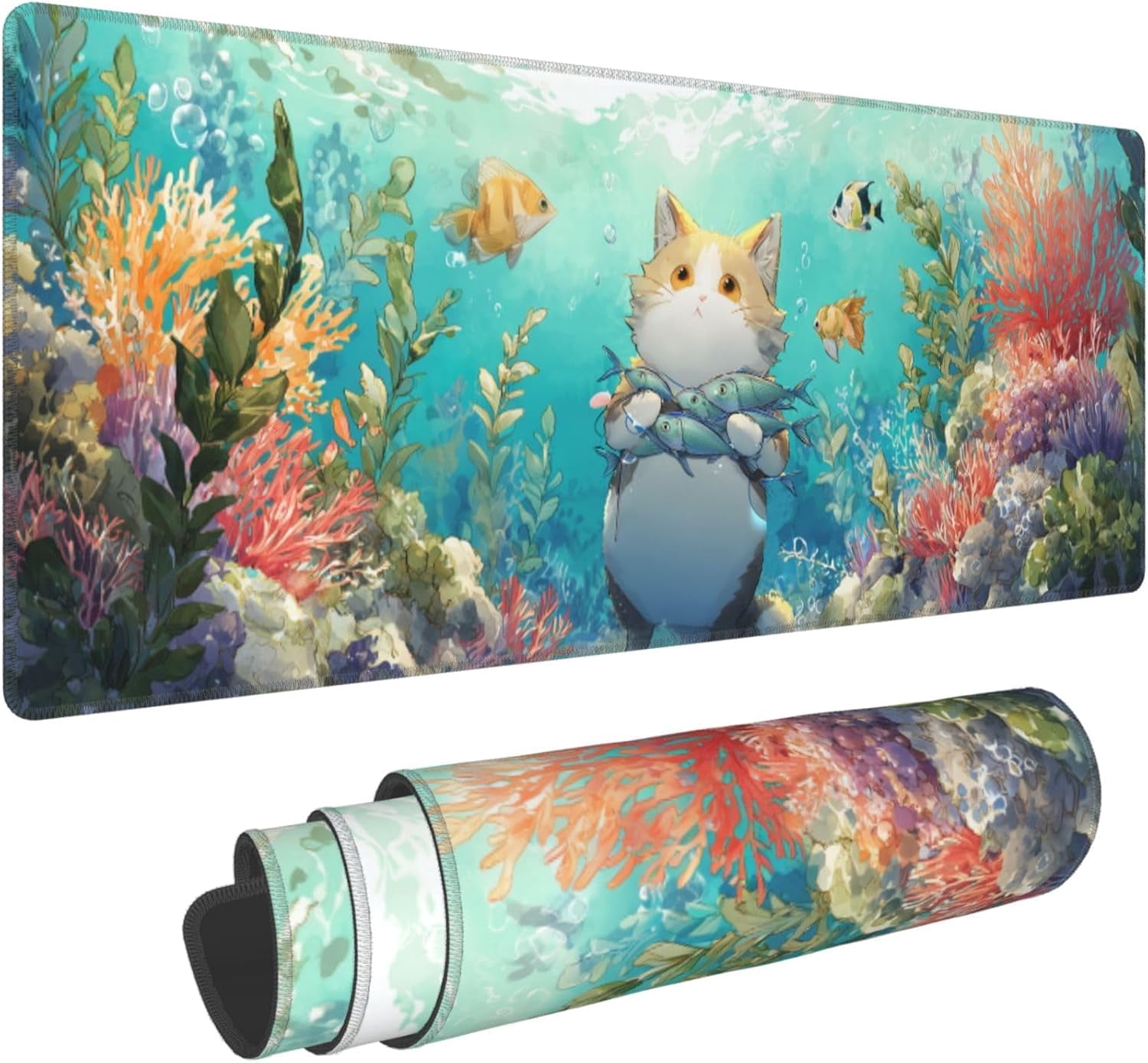 Cat Fish Mouse Pad Extended Large Gaming Mouse Pad XL Stitched Edges ...