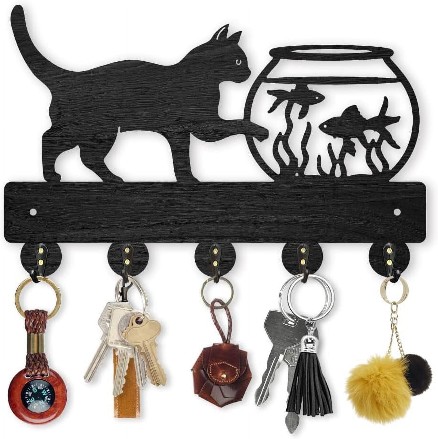 Cat Fish Tank Coat Rack Wall Mount Wood Cat Animal Key Holder for Wall ...
