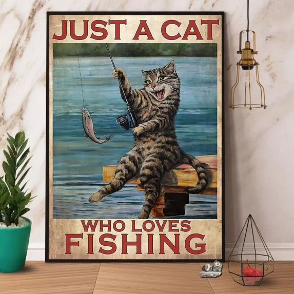 Cat Fishing Just A Cat Who Loves Fishing Paper Poster Wall - Walmart.com