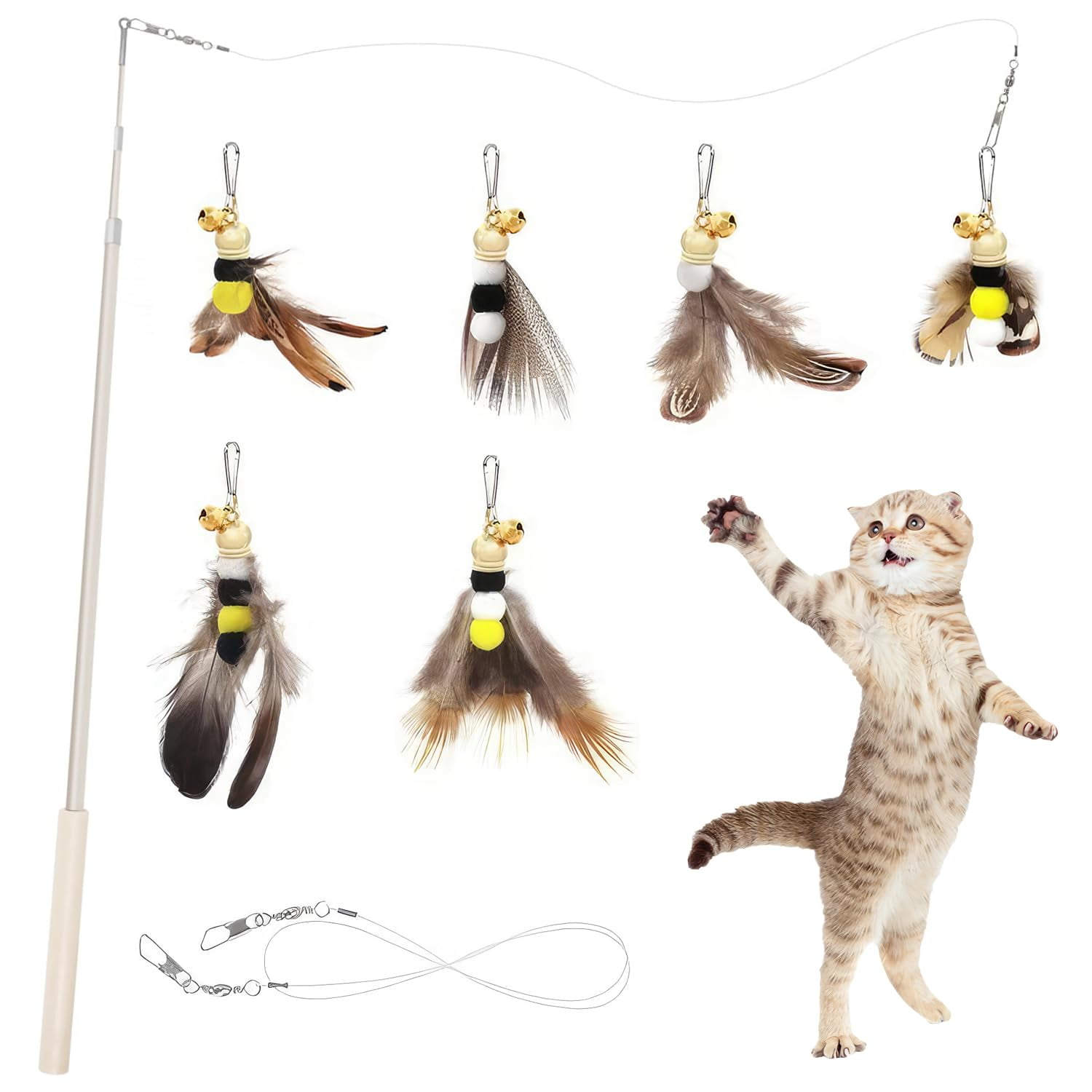Cat Fishing Pole Toy, Cat Wand Toy,Metal Retractable Teaser Wand ...
