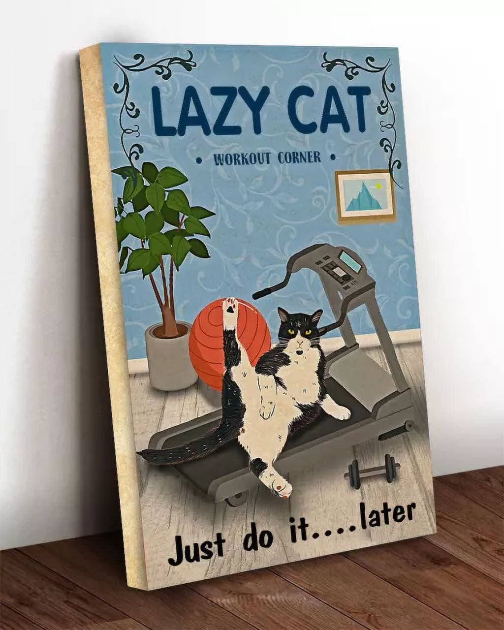 Cat Fitness Lazy Cat Just Do It Later Cats In Gym Room Funny Lifting ...