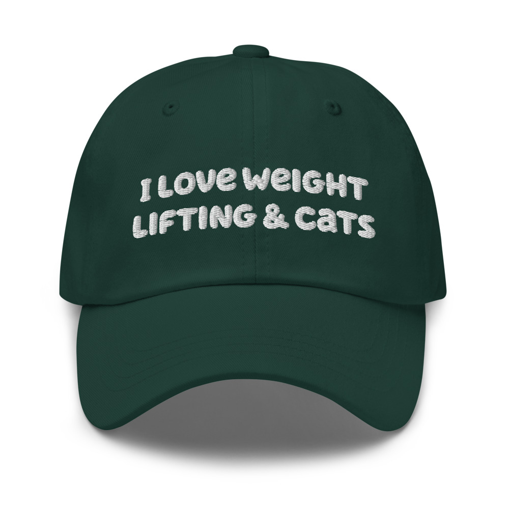 Cat Fitness Workout Lover Embroidered Dad Hat, I Love Weight Lifting ...