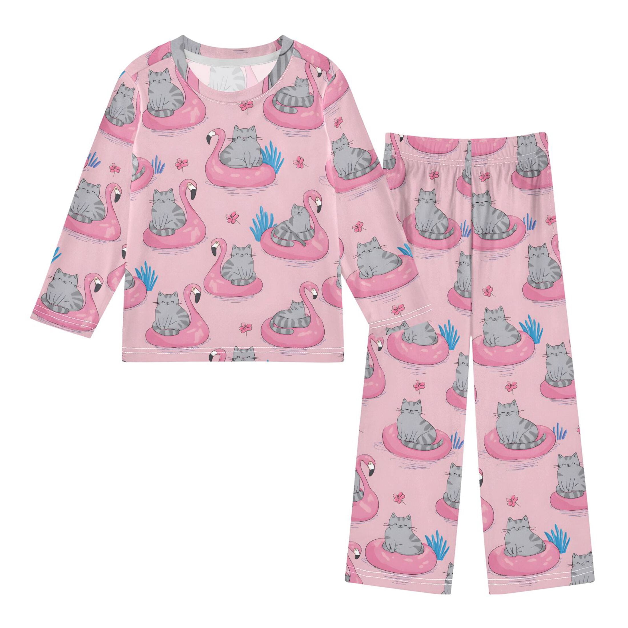 Cat Flamingo Cozy Soft Long Sleeves Top and Pants 2 Piece Cool Pjs ...