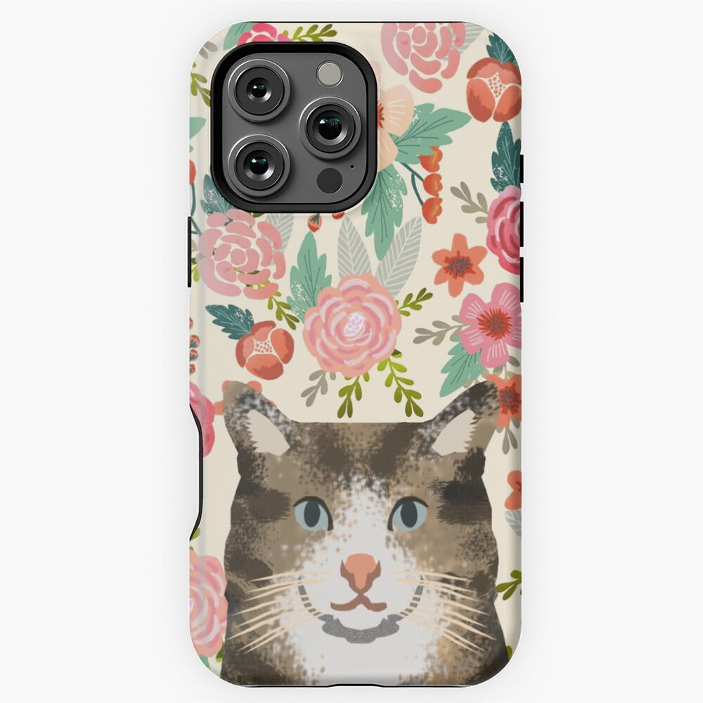 Cat Floral Pet Portrait Tabby Cats Art Phone Case Compatible iPhone 17 ...