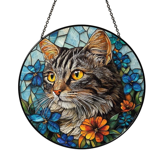 Cat Floral Stained Glass Style Suncatcher – Home Decor - Walmart.com