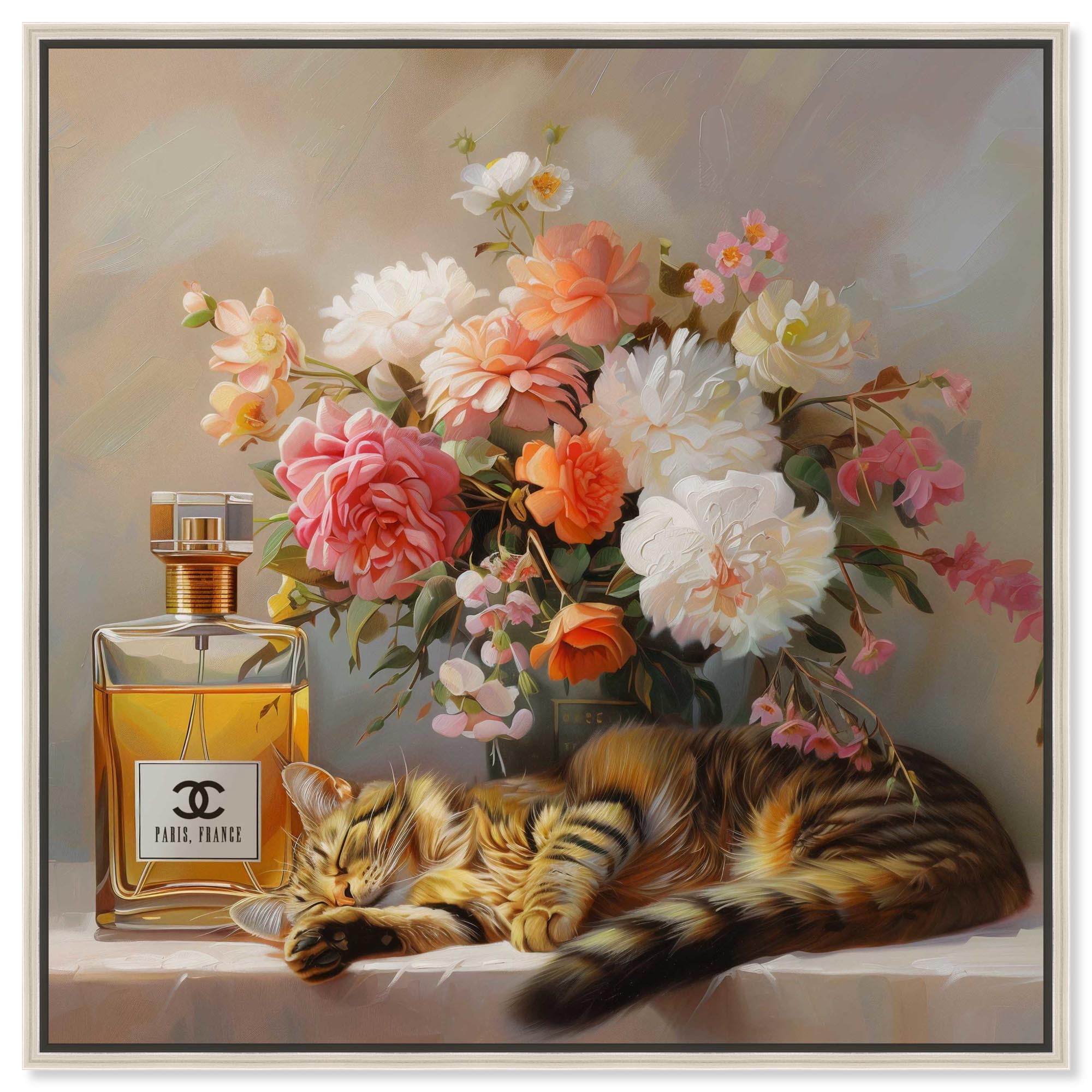 Cat Floral Vase Perfume Canvas Fashion Pet Art by Art Remedy, Silver ...