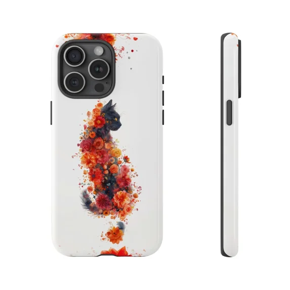 Cat Floral Vines Wildflower Pattern Phone Case for iPhone 17 to 11 Pro ...