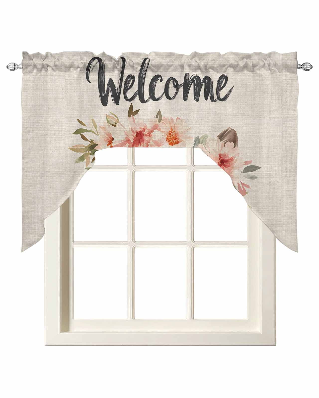 Cat Flower Garland Kitchen Swag Valances for Windows, Farm Animal ...