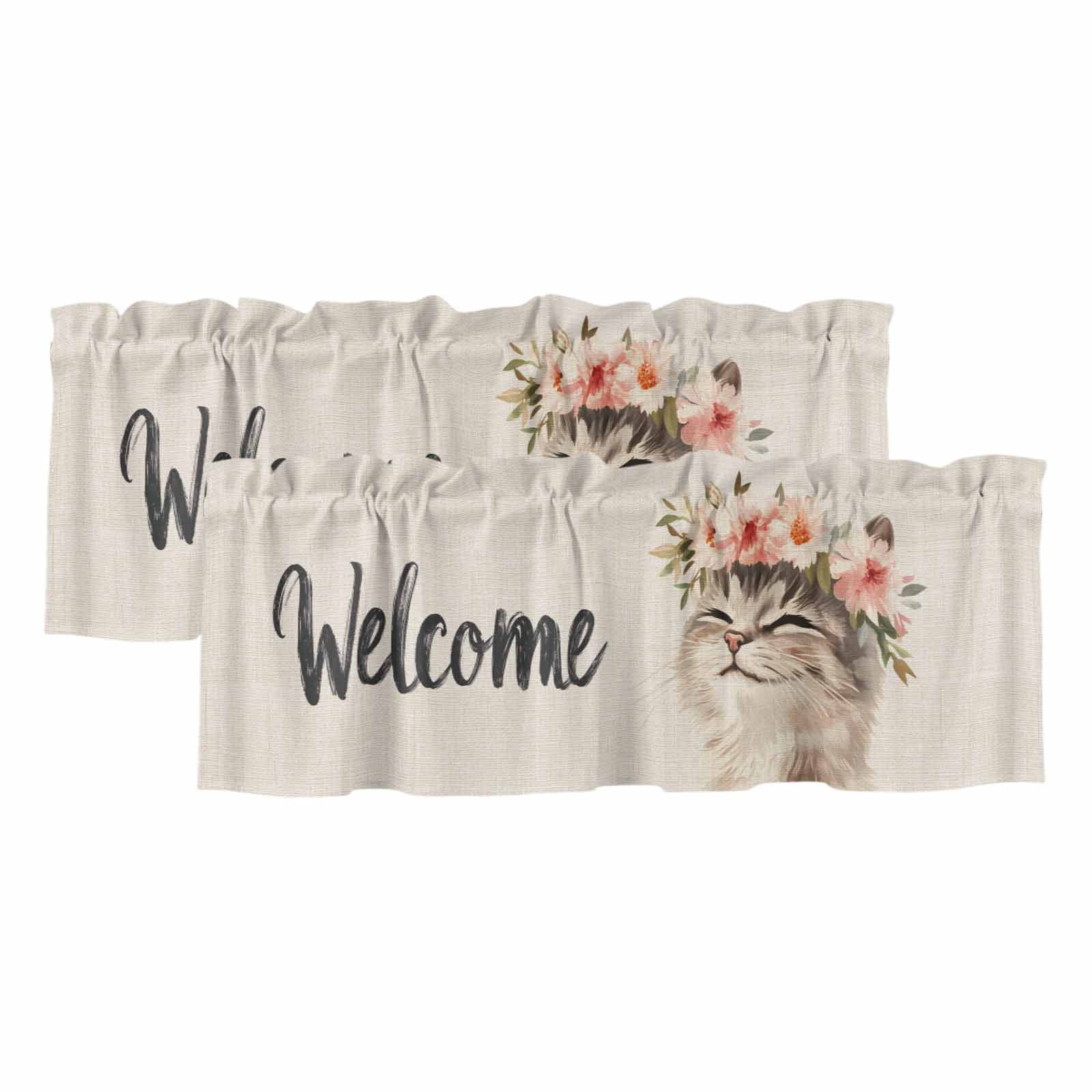 Cat Flower Garland Valances for Windows, Decorative Rod Pocket Window ...