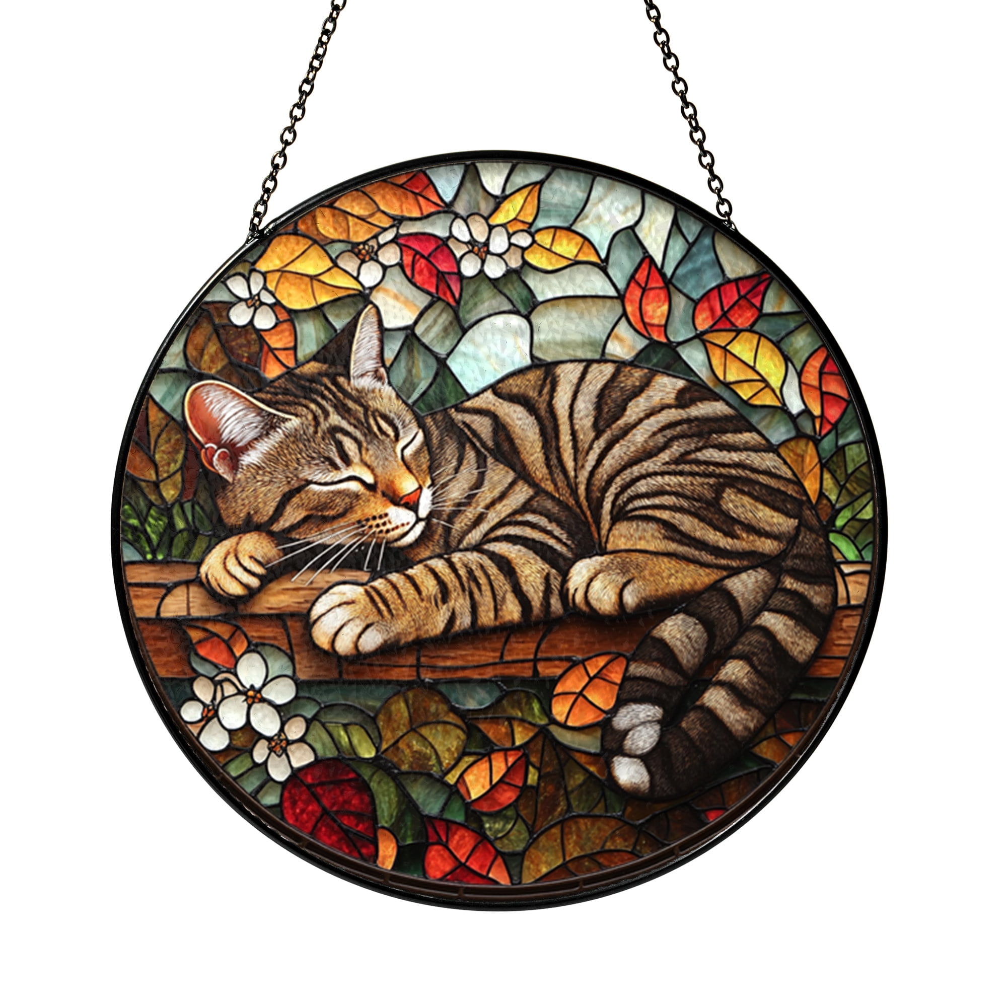 Cat Flower Stained Glass Suncatcher, Whimsical Kitty Window Hanging ...