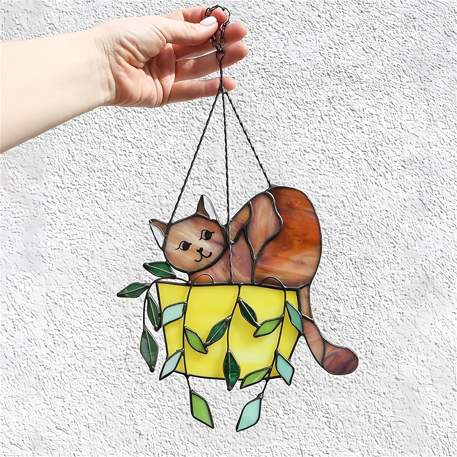 Cat in a Flowerpot Suncatcher Stained Glass Window Hangins, Acrylic ...