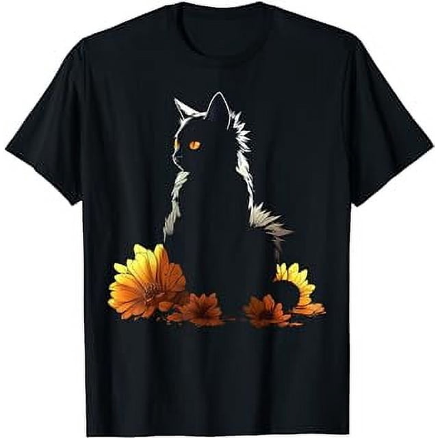 Cat Flowers Artwork - Cat Motif Animal Cat T-Shirt - Walmart.com