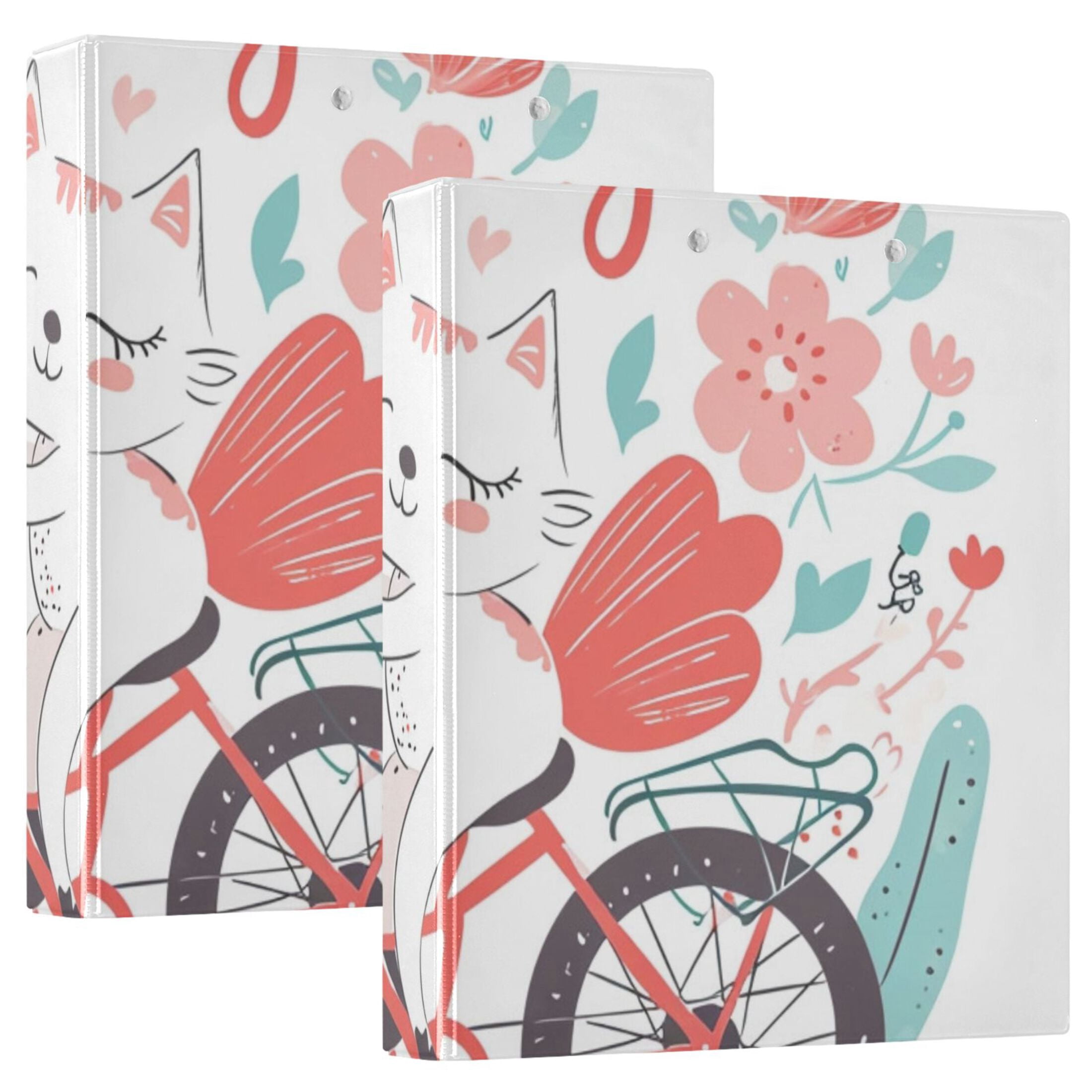 Cat Flowers Bike 3 Ring Binders 1.5 inch Hardcover File Folders with ...