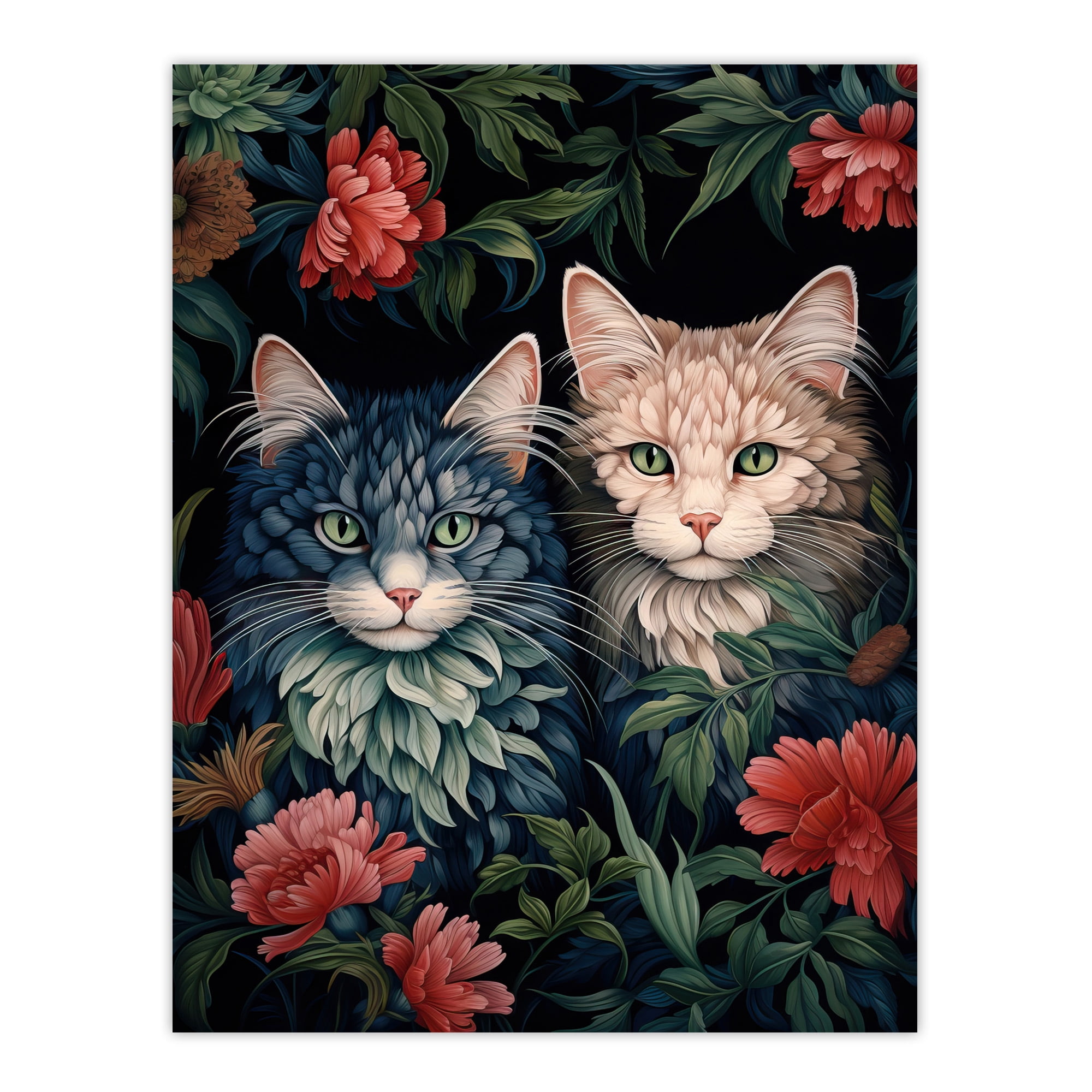 Cat Flowers Blend White Grey Blue Cats Red Flowers Floral Design ...