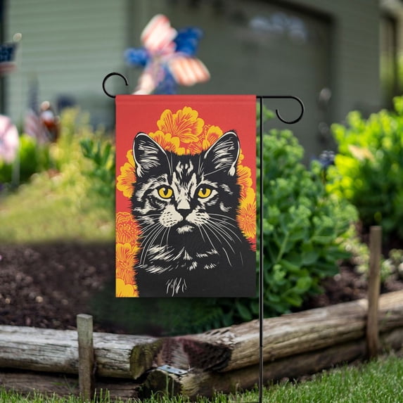 Cat Flowers Garden Flag Double Sided Outdoor Banners for Courtyard ...