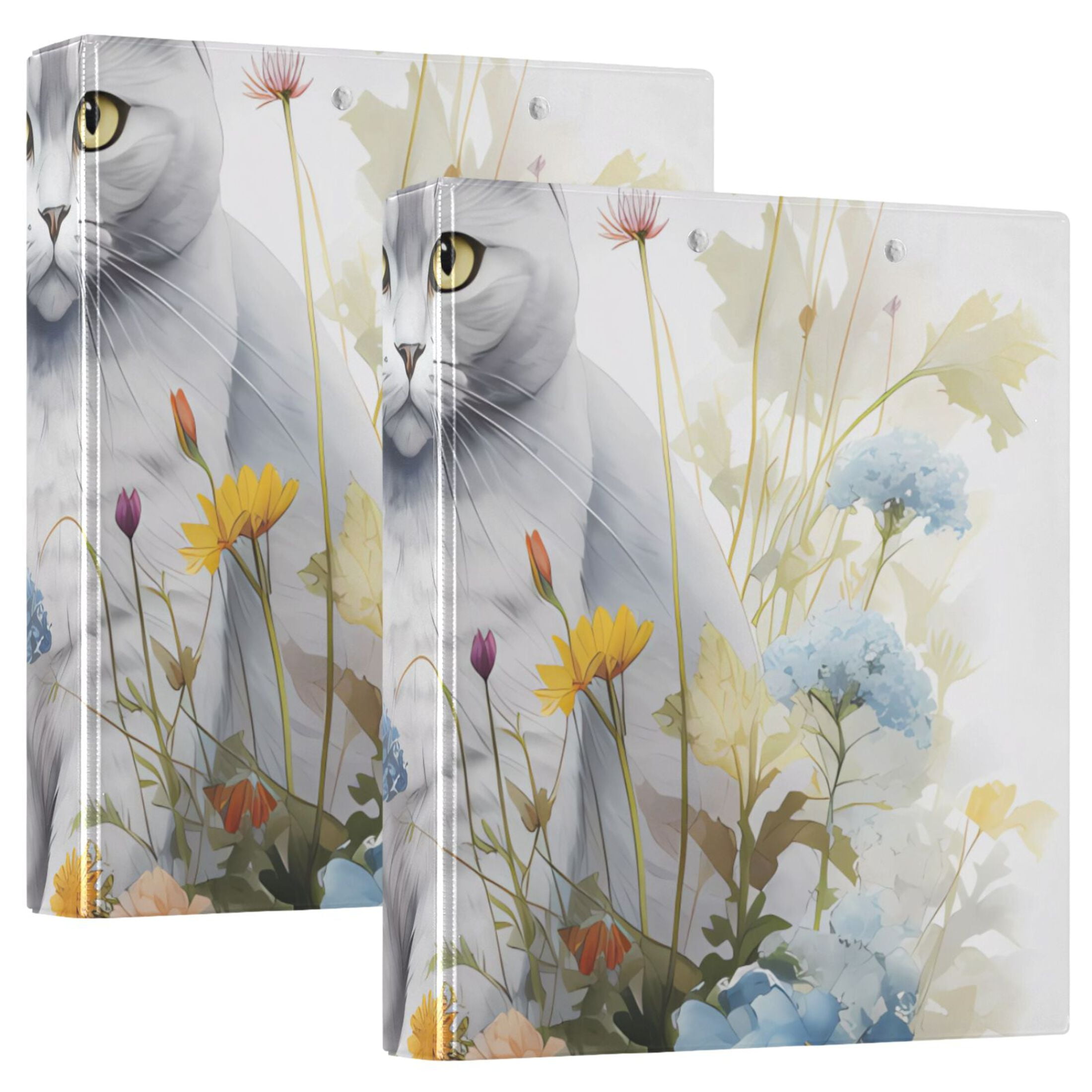 Cat Flowers Leaves 3 Ring Binders 1.5 inch Hardcover File Folders with ...