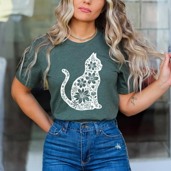 Cat Flowers Shirt, Cat Silhouette Made By Flowers T-Shirt, Cat Lovers ...