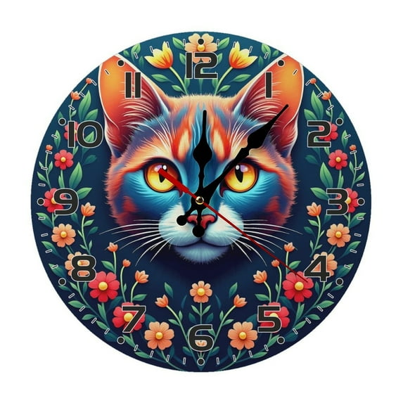 Cat Flowers Wall Clock 10 Inch Silent Non Ticking Round Clock ...