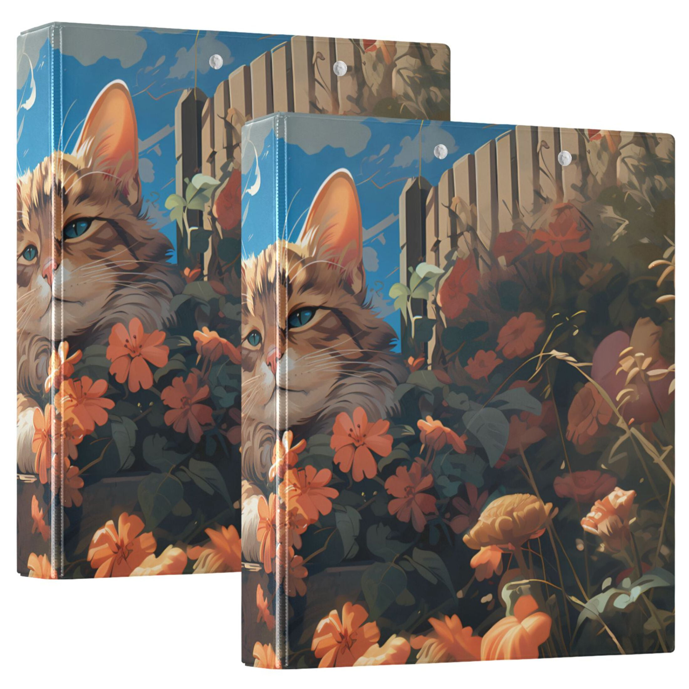 Cat Flowers and Sky 3 Ring Binders 1.5 inch Hardcover File Folders with ...