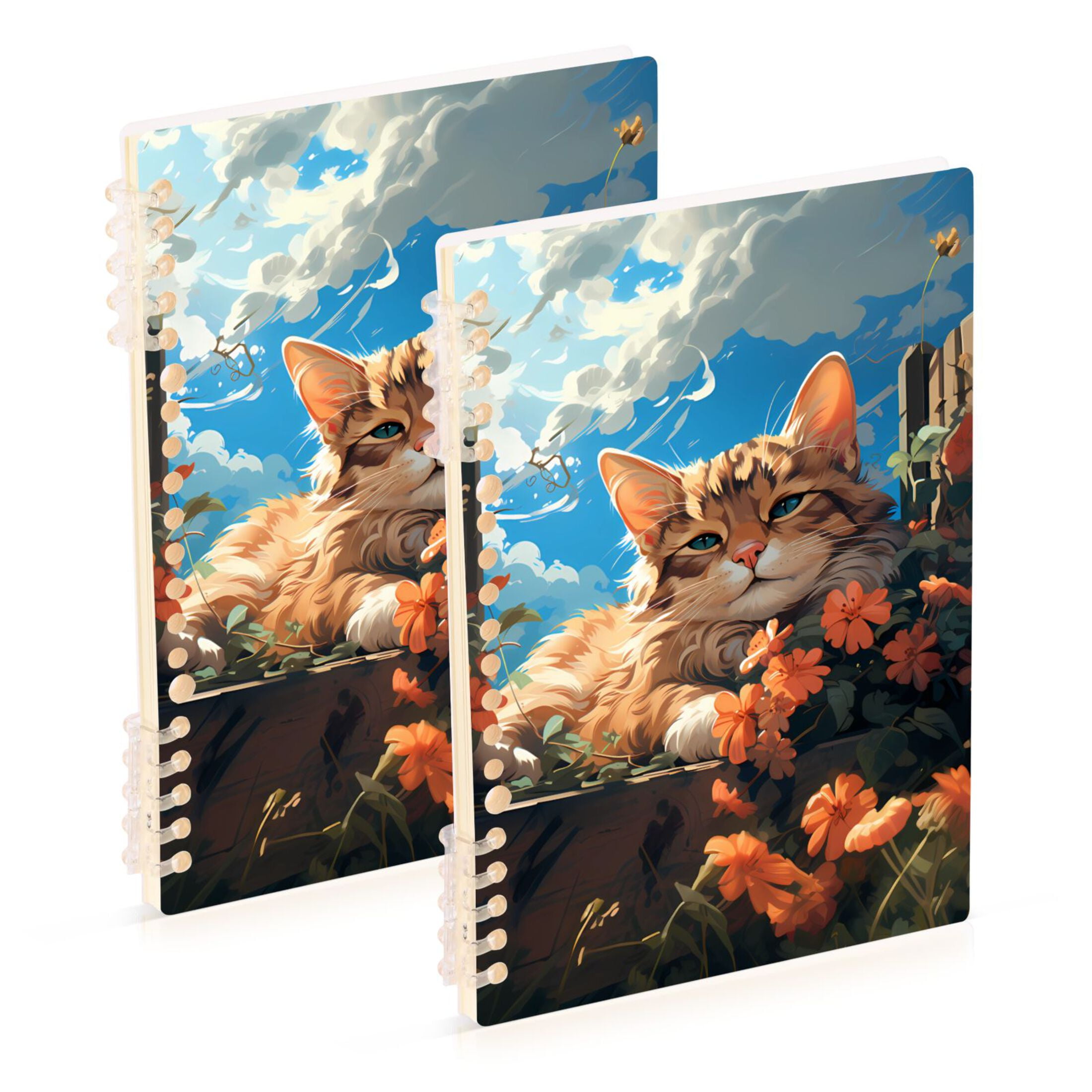 Cat Flowers and Sky Ring Binder Notebook Journey Note Diary College ...