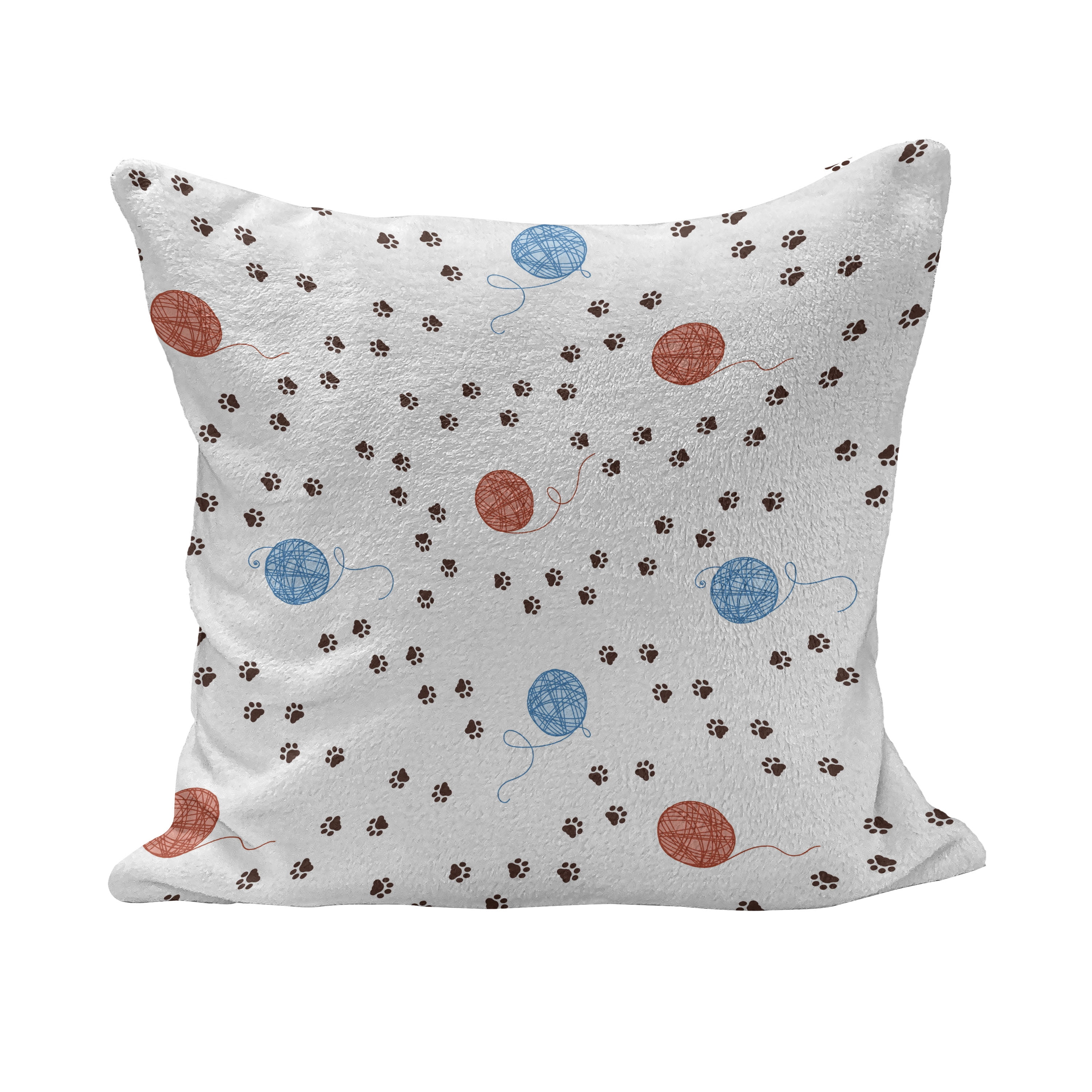 Cat Fluffy Throw Pillow Cushion Cover, Animal Kitten Paw Footprints ...