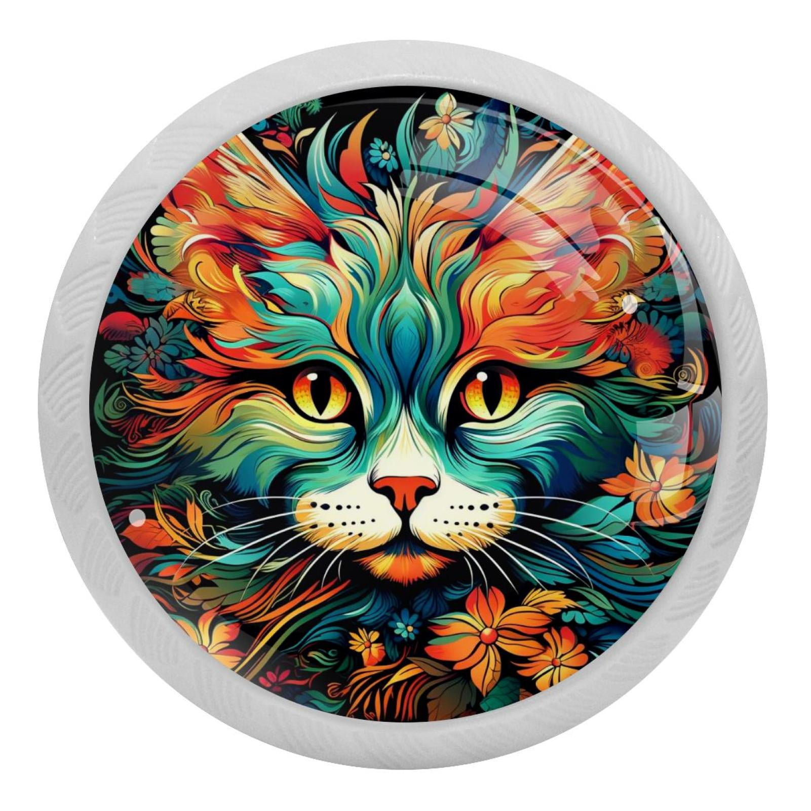 Cat Fluorescent Drawer Pulls with Screws - Round 4-Pack Glow-in-the ...