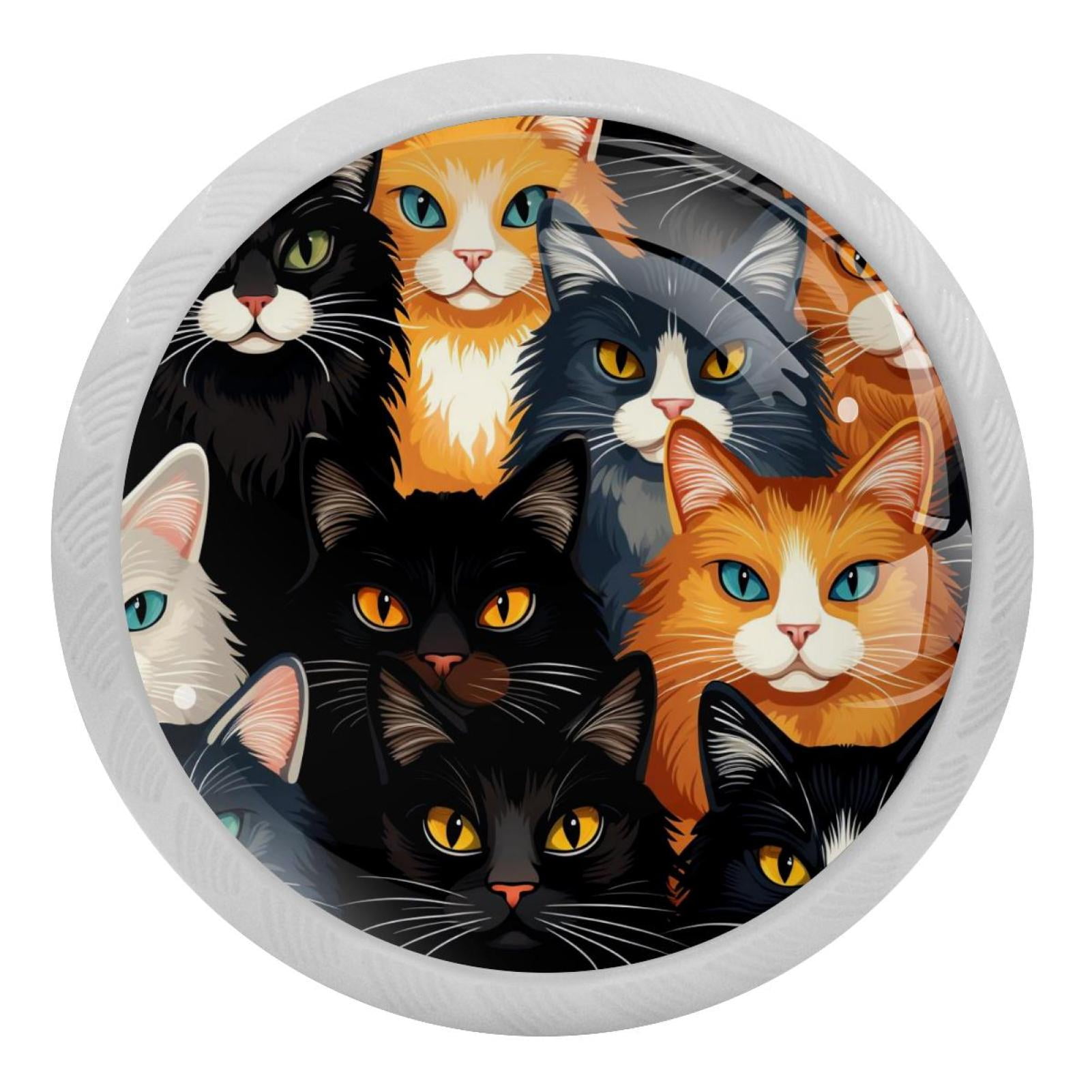 Cat Fluorescent Drawer Pulls with Screws - Round 4-Pack Glow-in-the ...