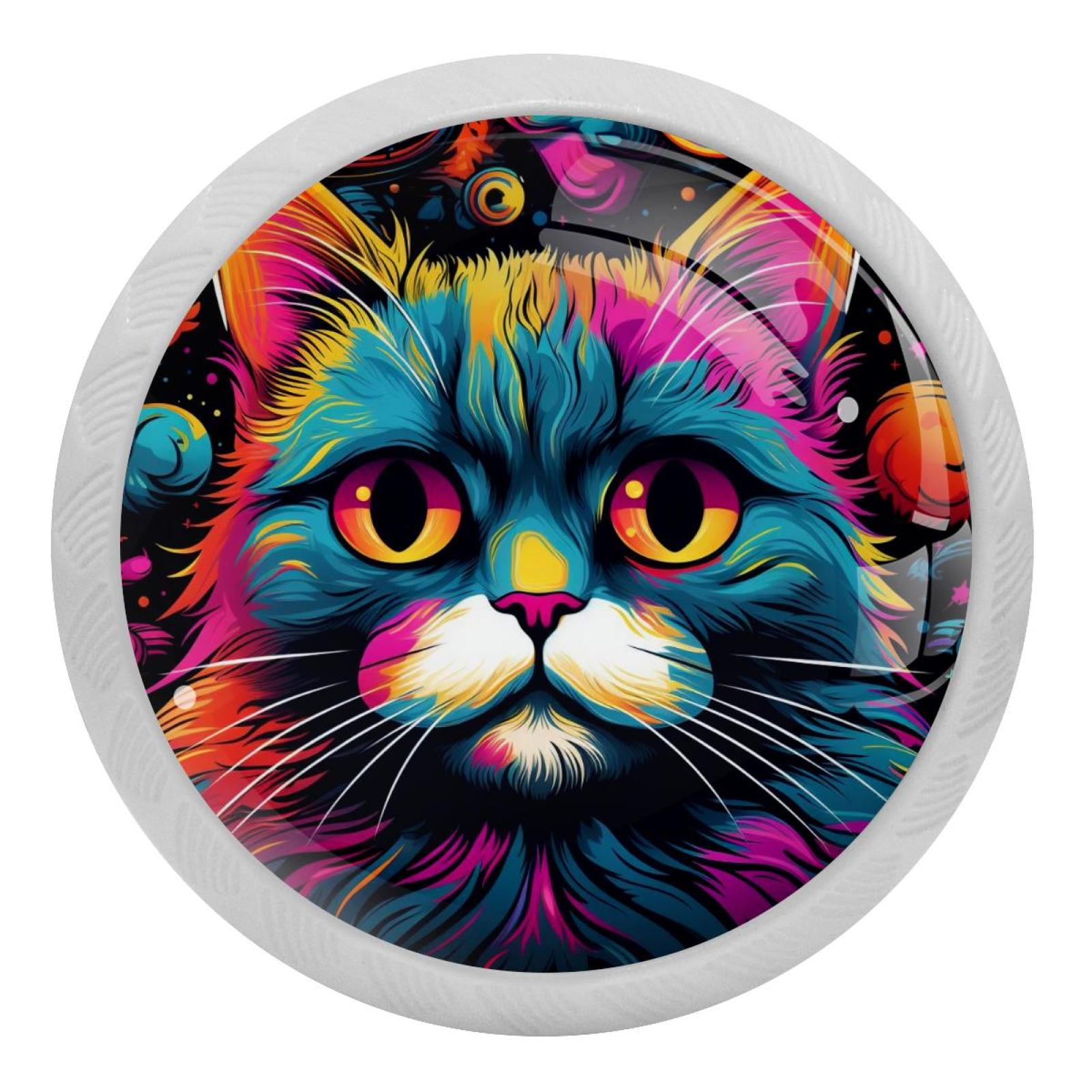 Cat Fluorescent Drawer Pulls with Screws: Round 4-Pack of Glow-in-the ...