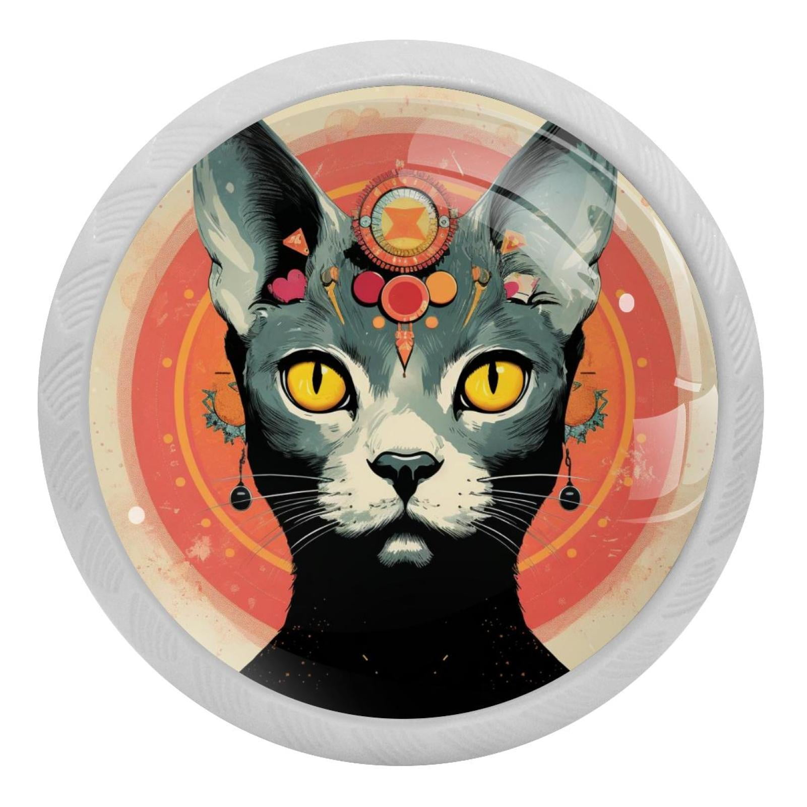 Cat Fluorescent Drawer Pulls with Screws: Round 4-Pack Glow-in-the-Dark ...