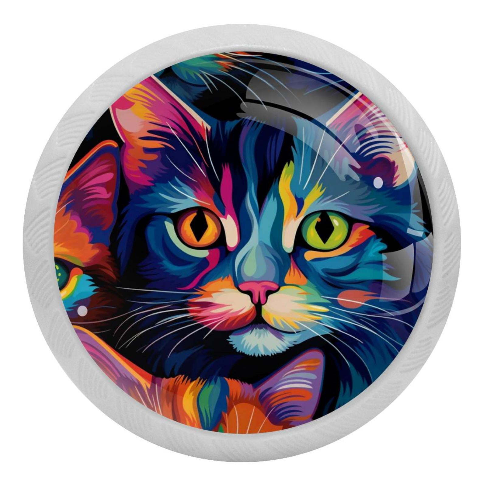 Cat Fluorescent Drawer Pulls with Screws: Round 4-Pack Glow-in-the-Dark ...