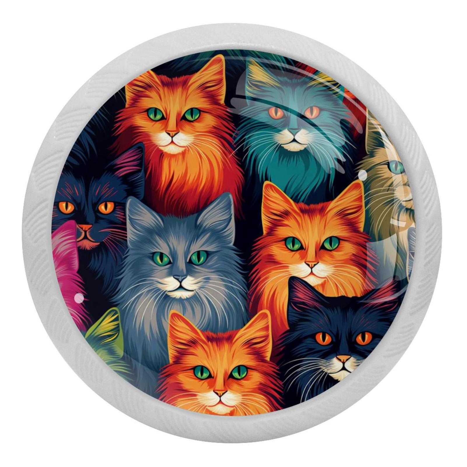 Cat Fluorescent Drawer Pulls with Screws: Round 4-Pack, Glow-in-the ...