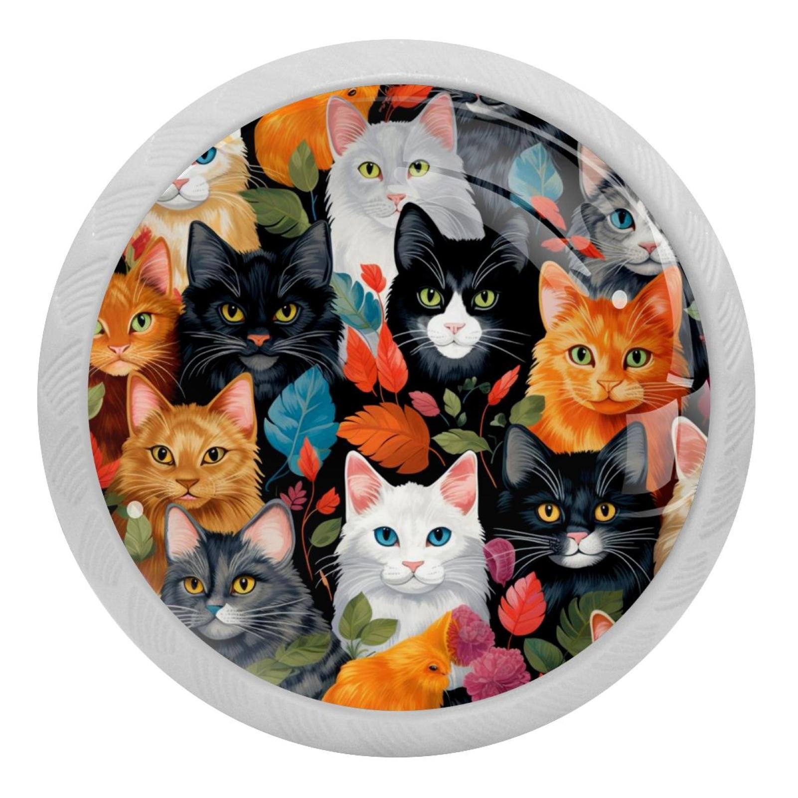 Cat Fluorescent Drawer Pulls with Screws: Round 4-Pack Glow-in-the-Dark ...