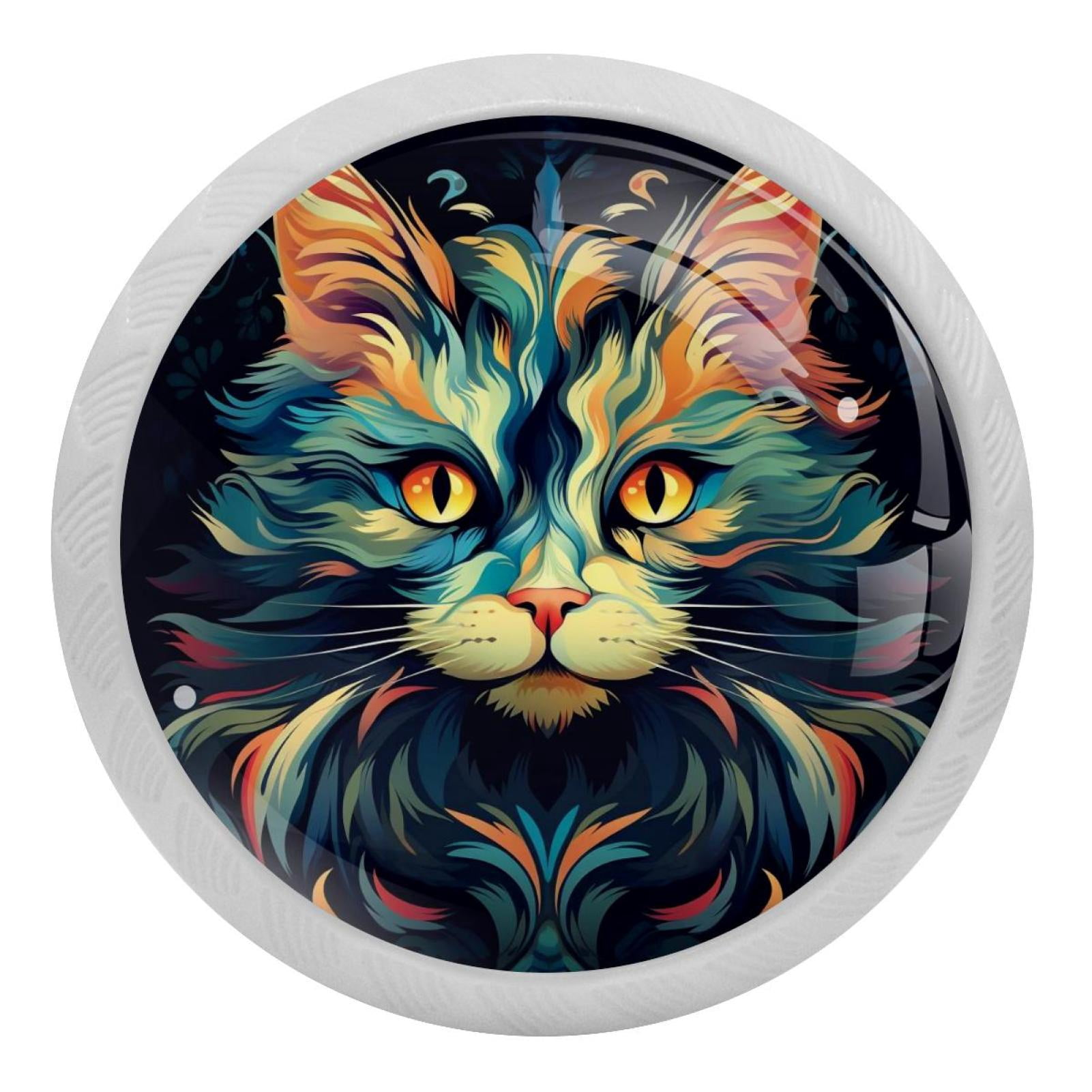 Cat Fluorescent Drawer Pulls with Screws: Round 4-Pack Glow-in-the-Dark ...