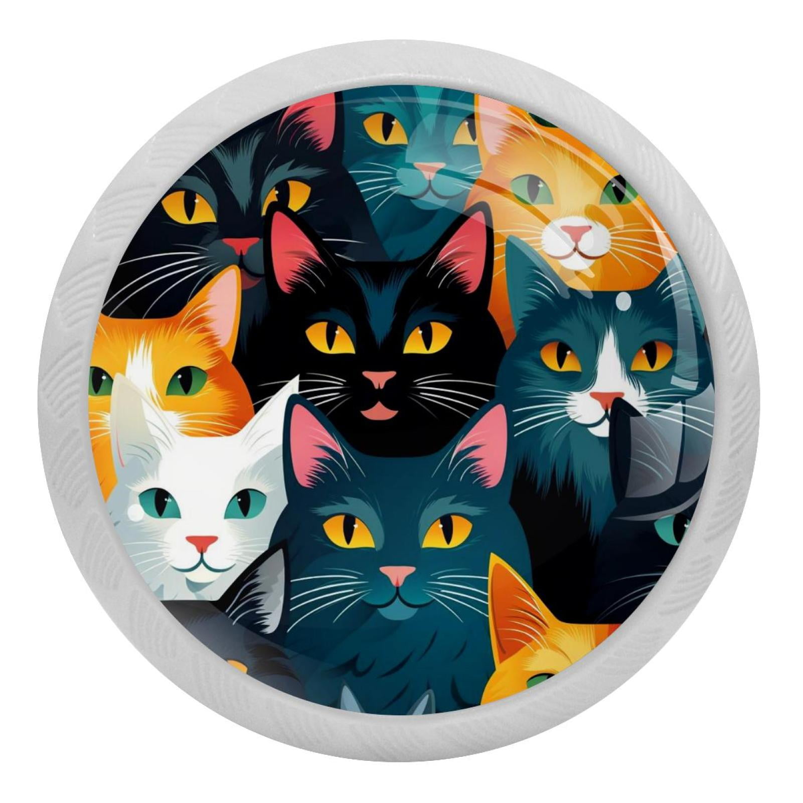 Cat Fluorescent Drawer Pulls with Screws: Round 4-Pack Glow-in-the-Dark ...