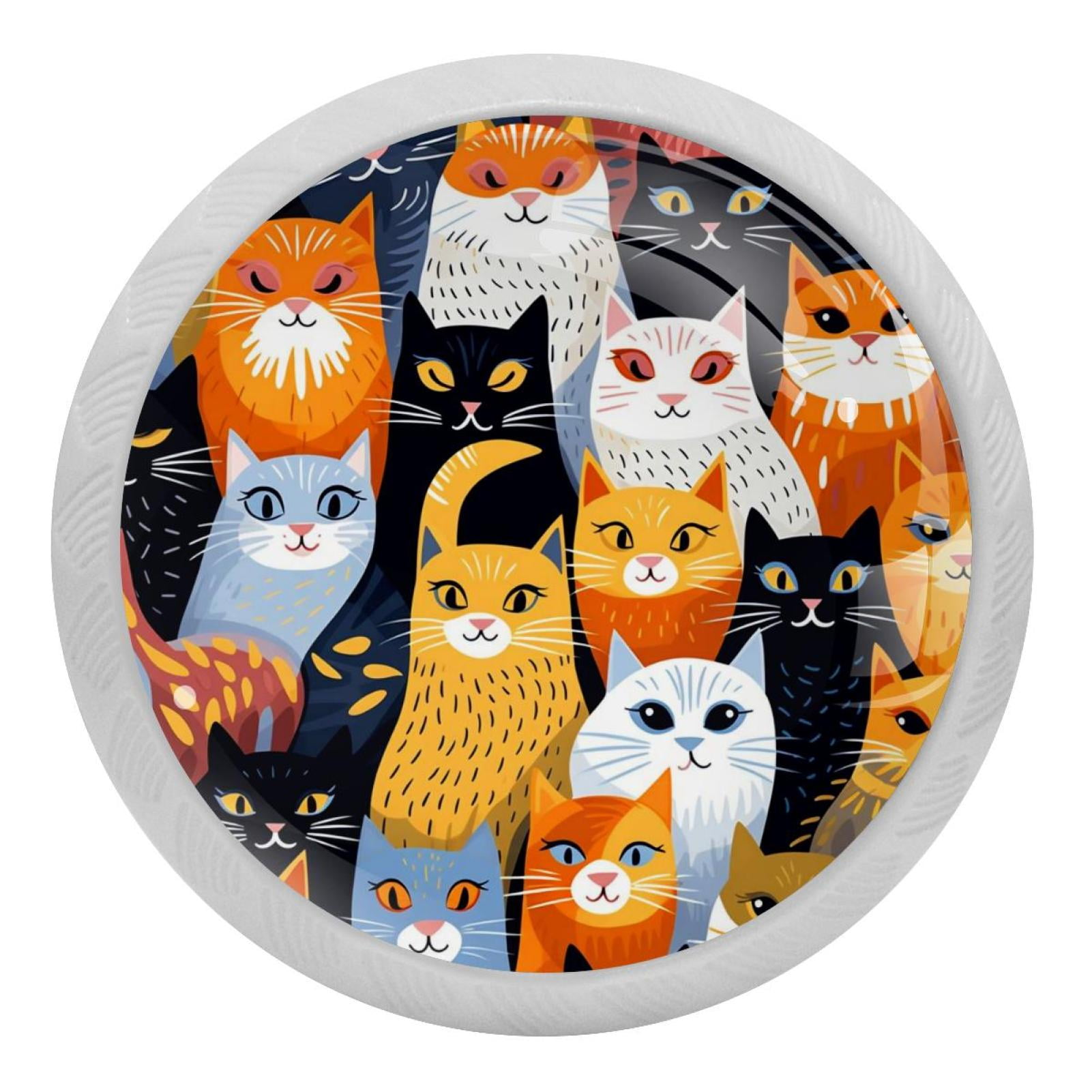 Cat Fluorescent Drawer Pulls with Screws: Round 4-Pack Glow-in-the-Dark ...