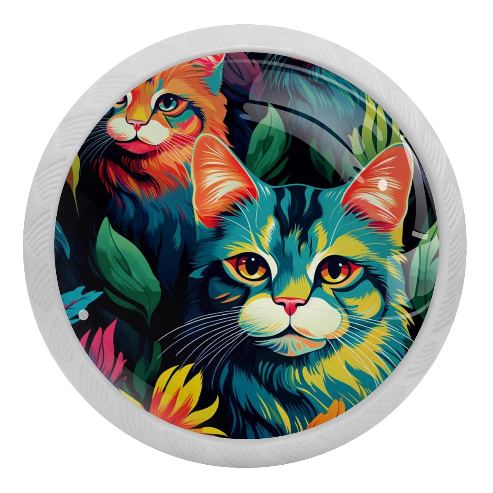 Cat Fluorescent Drawer Pulls with Screws: Round 4-Pack Glow-in-the-Dark ...