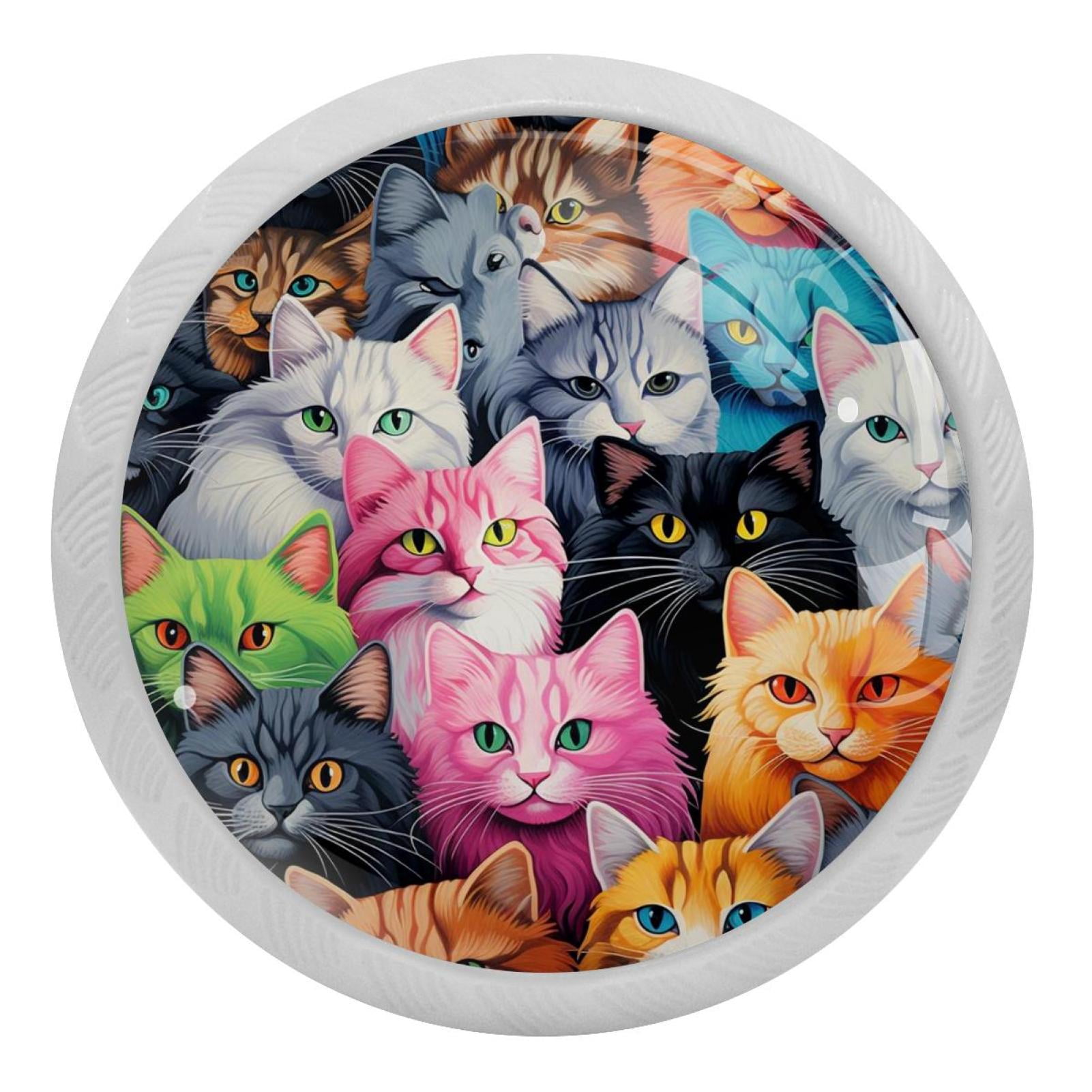 Cat Fluorescent Drawer Pulls with Screws: Round 4-Pack Glow-in-the-Dark ...